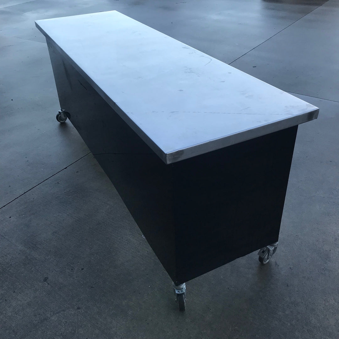 Table- Stainless Preparation/ Bar with wheels – Click for Hire